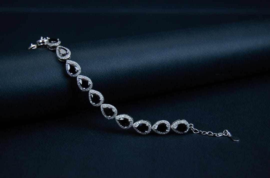 Black Gem Bracelet; Silver; Sterling Silver; Jewelry; Minimalist ...