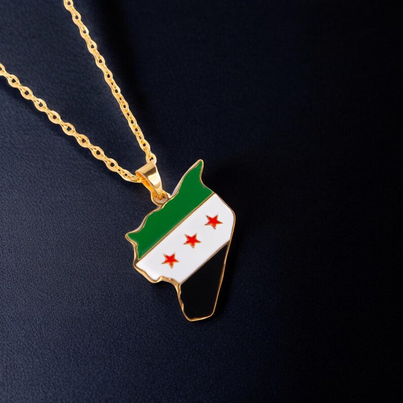 Syria Flag; Syria Map; 24k Double Gold-plated; Middle Eastern Jewelry ...