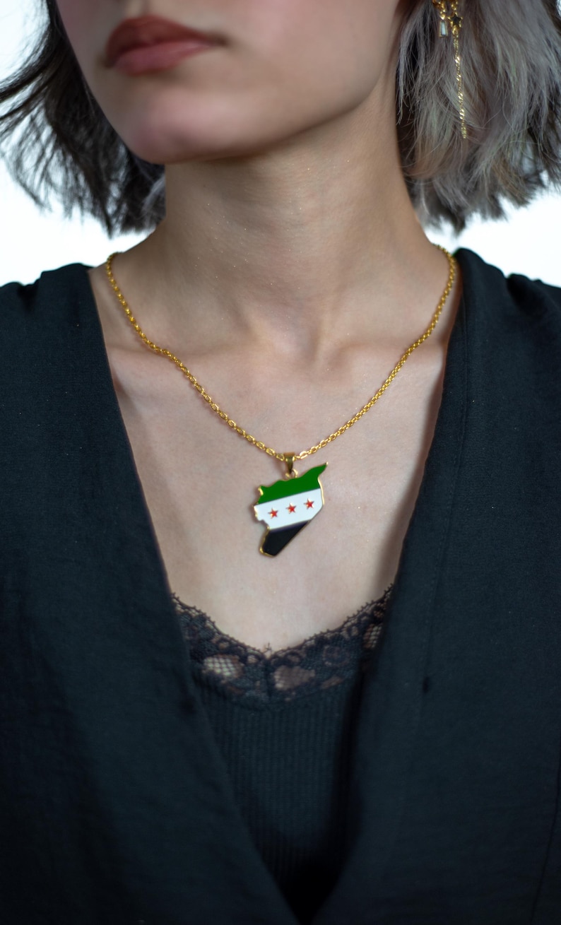Syria Flag; Syria Map; 24k Double Gold-plated; Middle Eastern Jewelry ...
