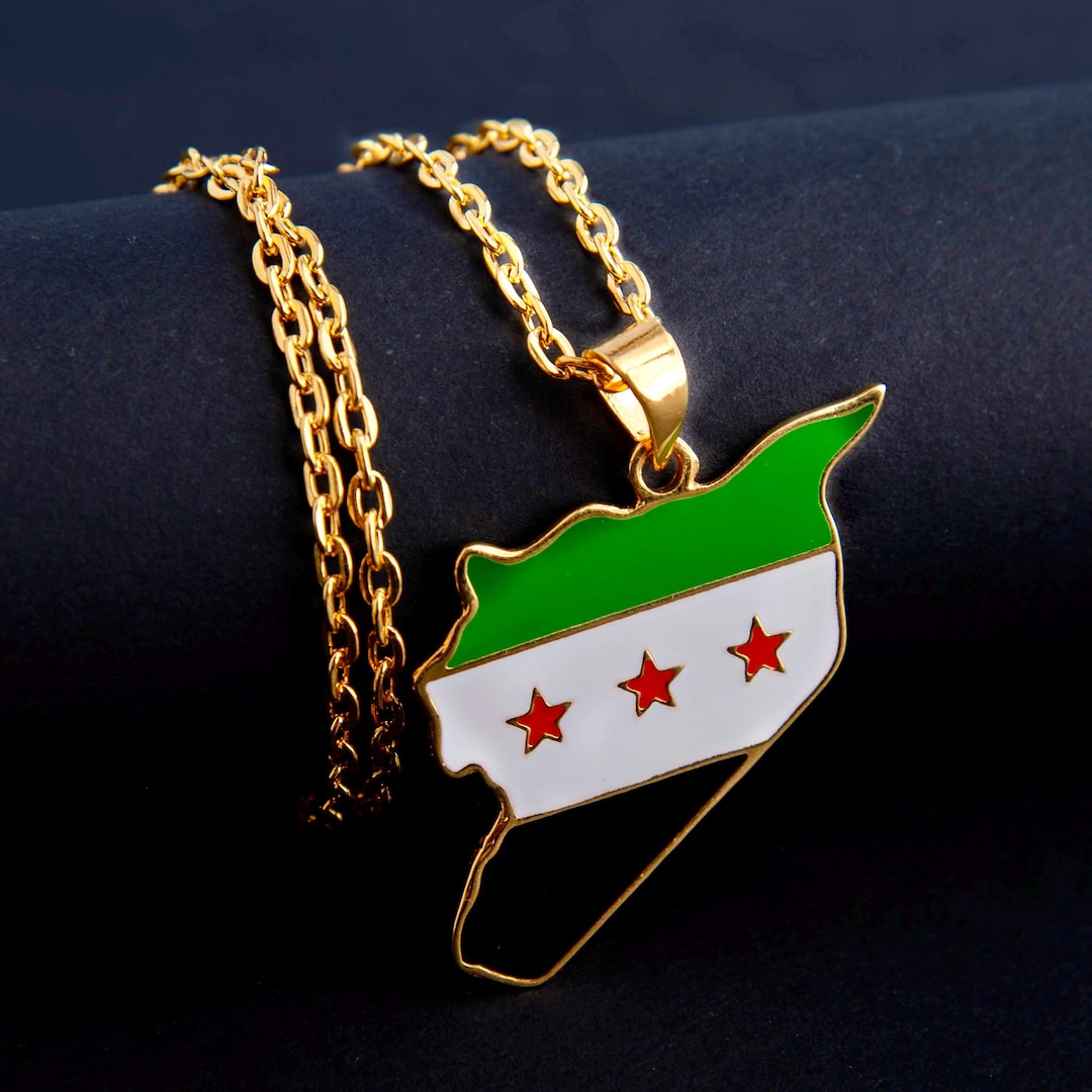 Syria Flag; Syria Map; 24k Double Gold-plated; Middle Eastern Jewelry ...