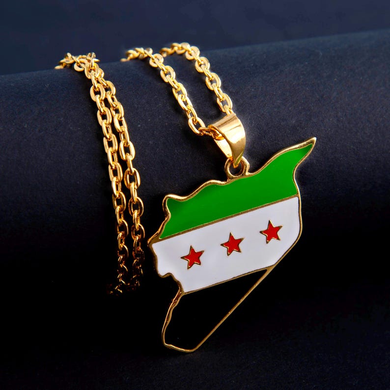 Syria Flag; Syria Map; 24k Double Gold-plated; Middle Eastern Jewelry ...