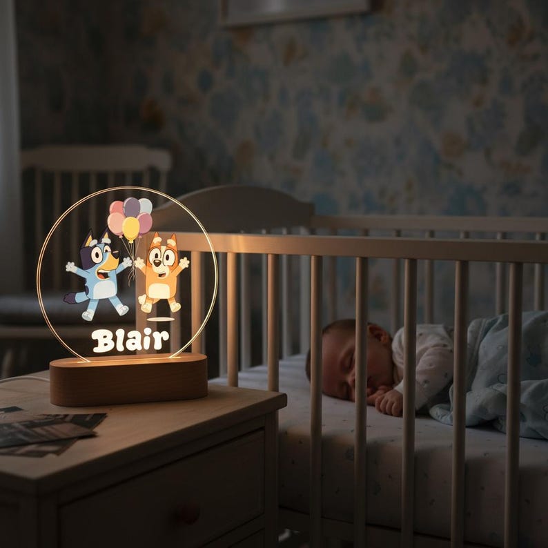 Custom Bluey Night Light With Name, Personalized Bluey LED Night Light ...