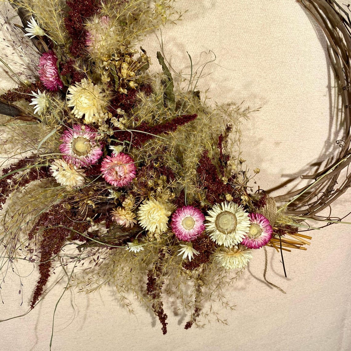 Everlasting Strawflower & Amaranth Wreath| Dried Flower Door Decor ...