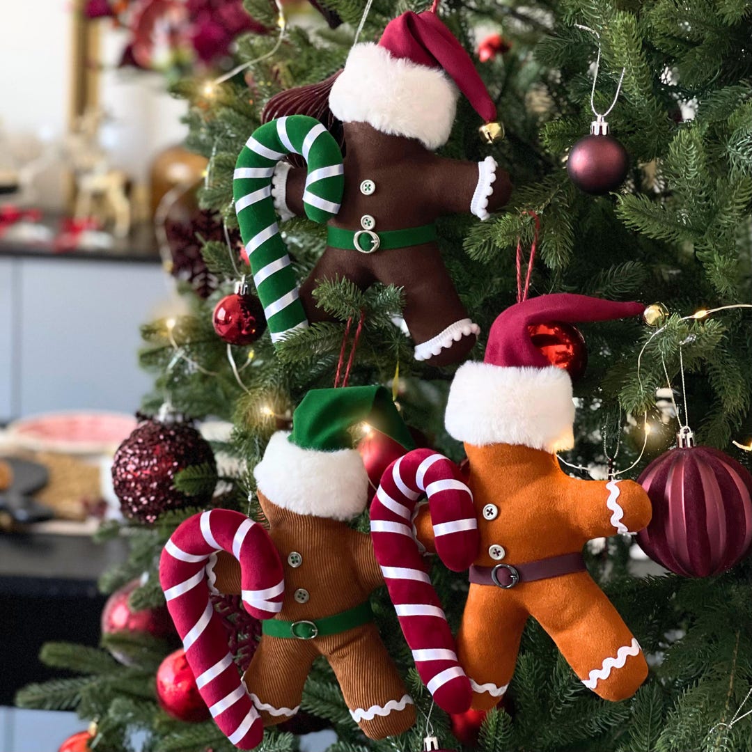 Set of 3 Gingerbread Men Plush and Velour Christmas Decorations ...