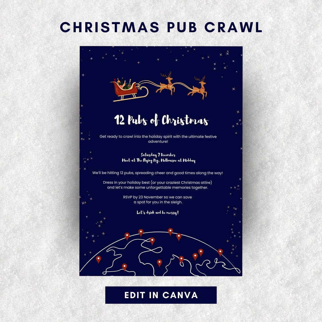12 Pubs of Christmas, Pub Crawl Invitation, Editable Template, Printable, Instant Download ...