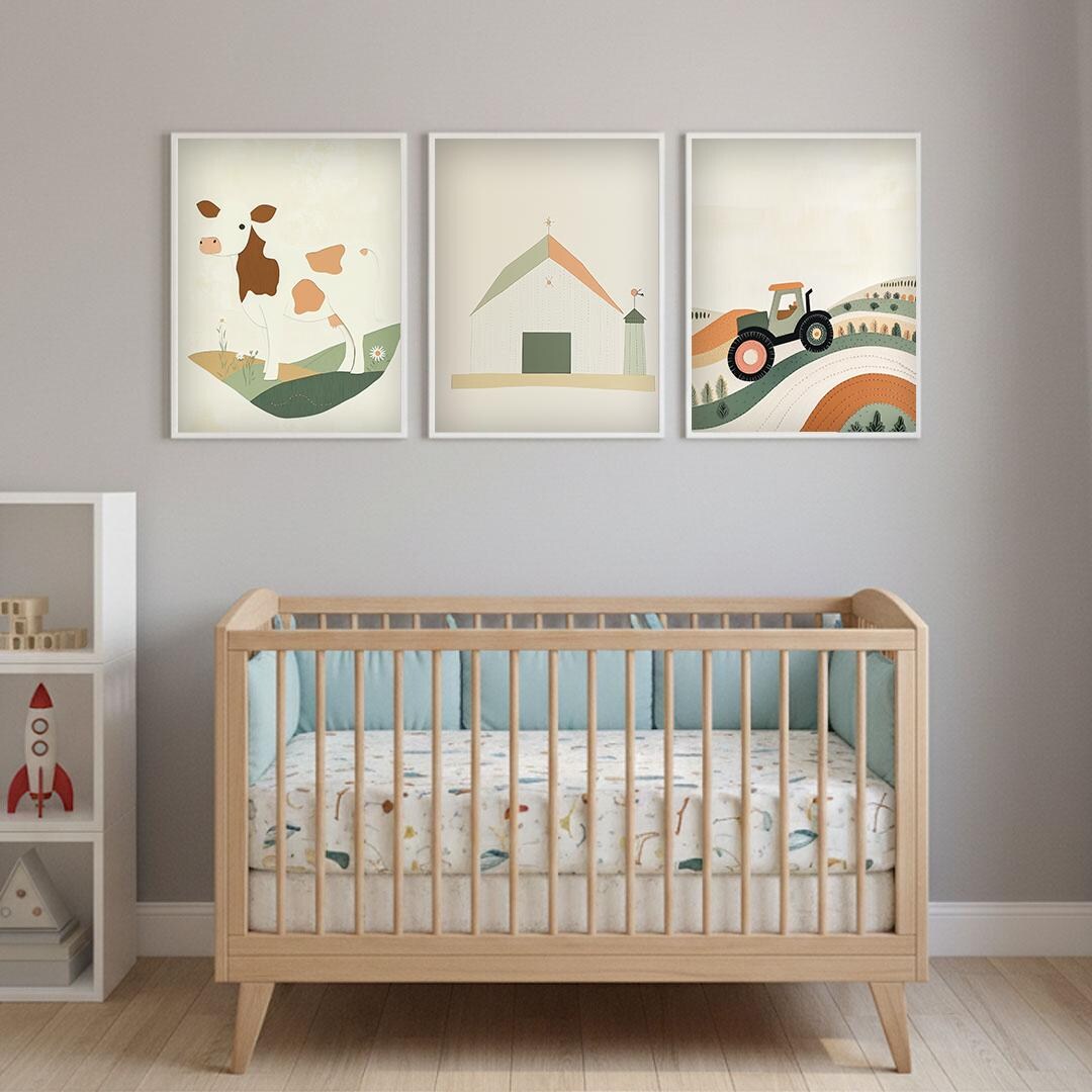 Farm Nursery Art Prints, Boho Tractor Cow Barn Decor (digital Download ...