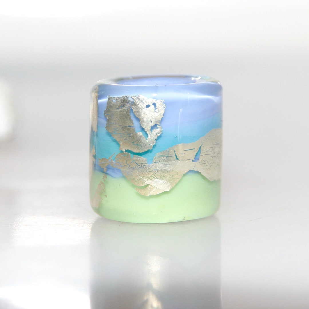 Golden Periwinkle Blue and Green Lampwork Glass Dreadlock Bead - Etsy