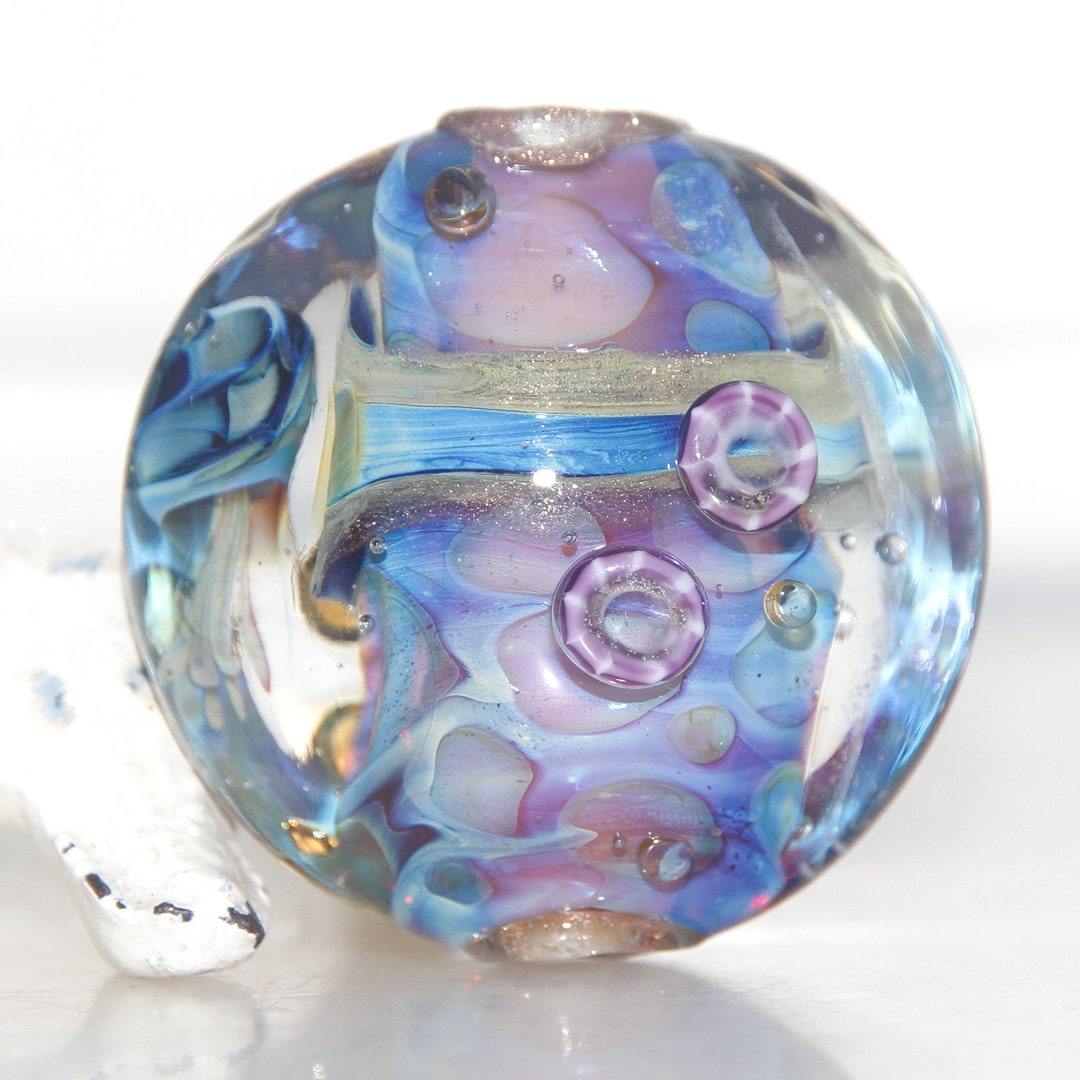 Large Purple and Blue Lustre With Jellyfish Handmade Lampwork Glass ...