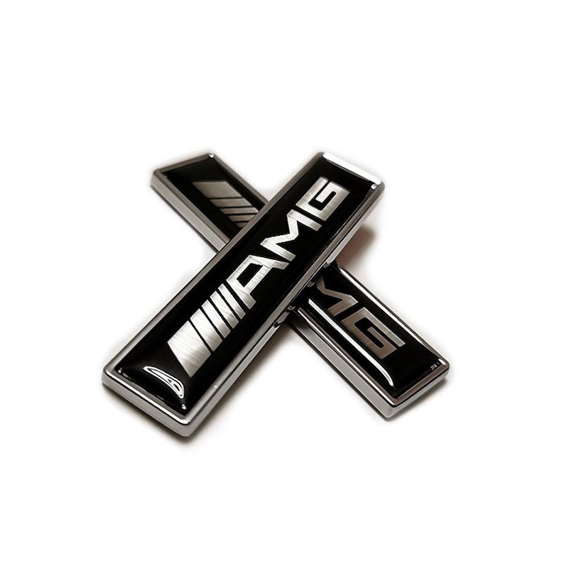 Set of 2 AMG Emblems in Black and Silver Metal – for Wing and Trunk ...