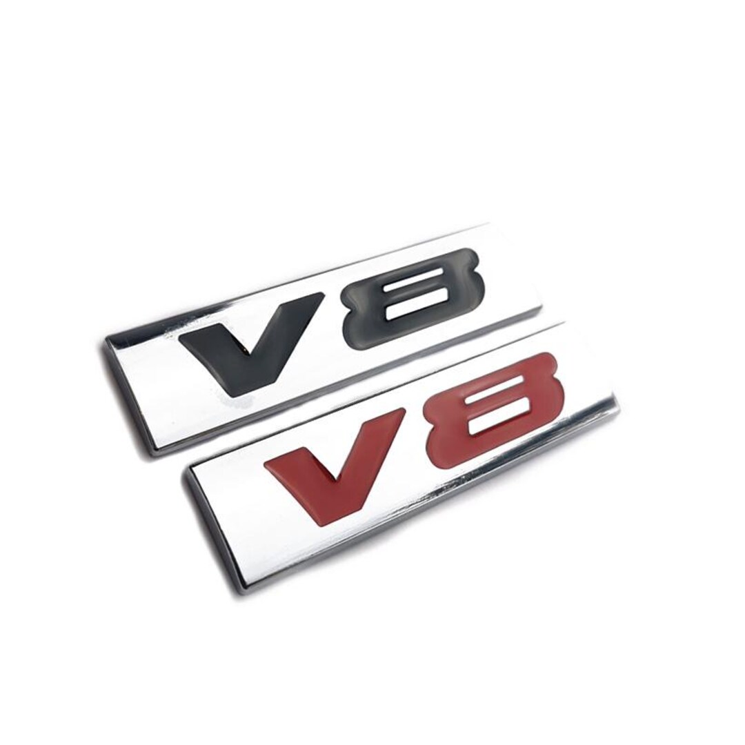 Universal V8 Emblem Metallic for Trunk Wing Red Chrome or Black Chrome ...