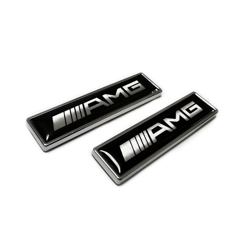 Set of 2 AMG Emblems in Black and Silver Metal – for Wing and Trunk ...