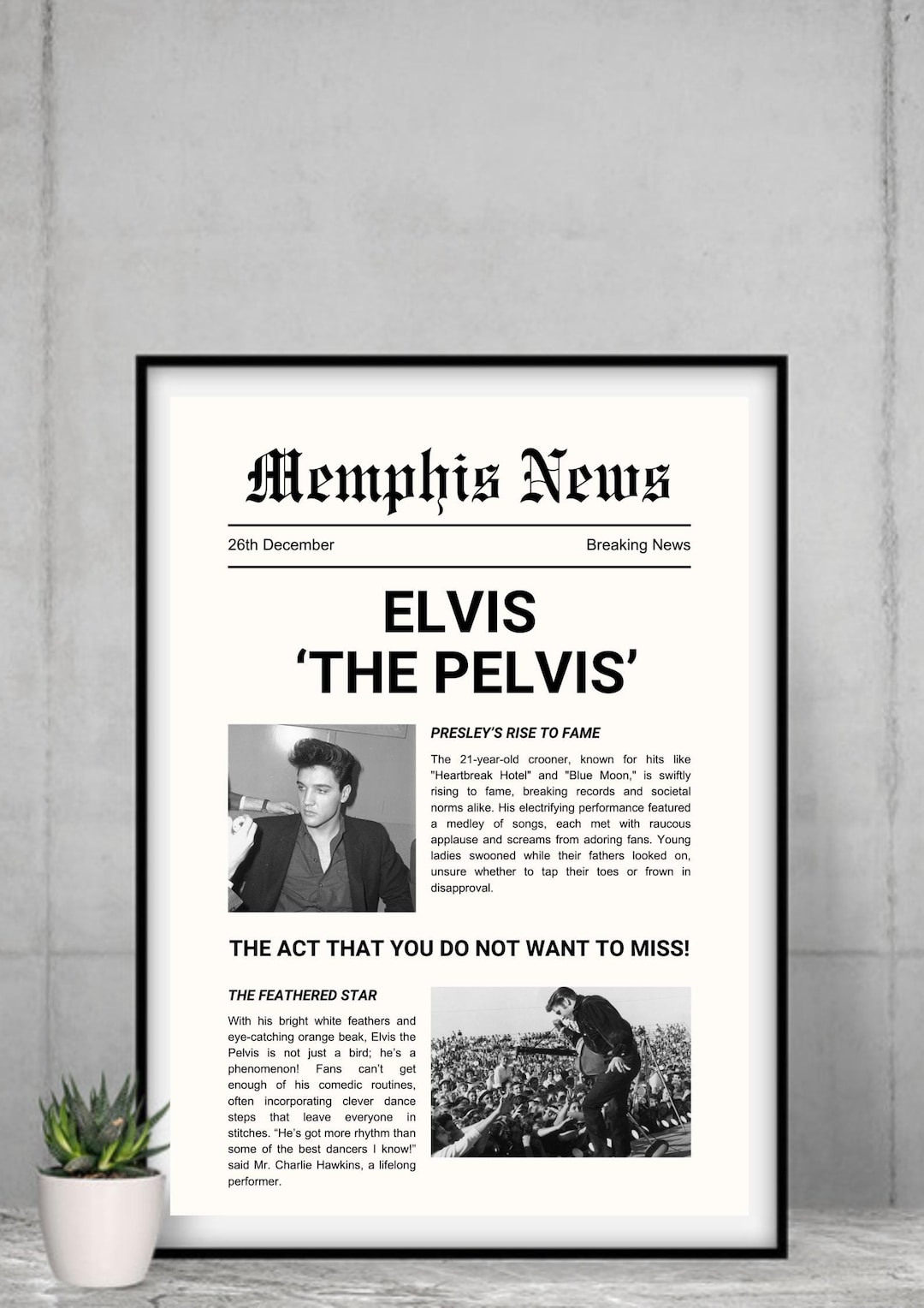 Elvis Presley Newspaper Article Poster. Downloadable Digital File ...