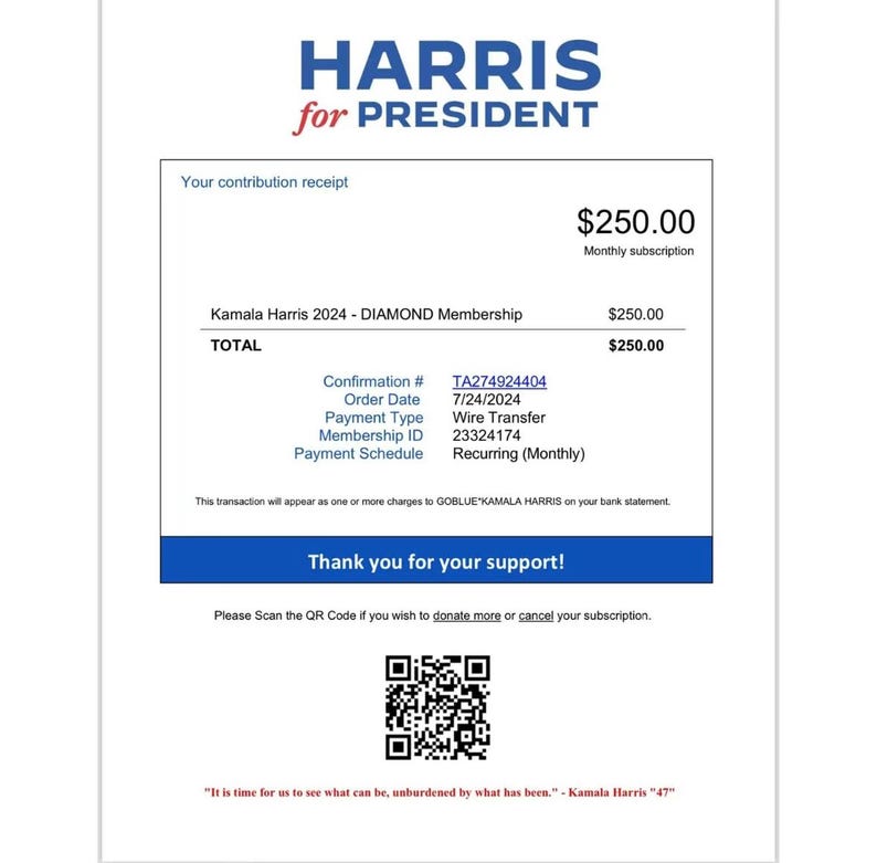 Kamala Harris Prank Mail - 2024 Campaign Donation Receipt, Practical ...