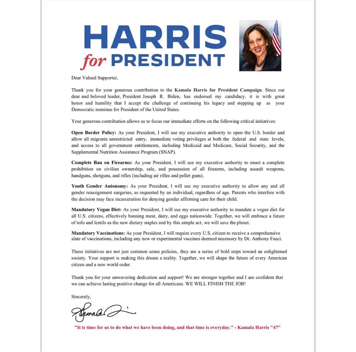 Kamala Harris Prank Mail - 2024 Campaign Donation Receipt, Practical ...