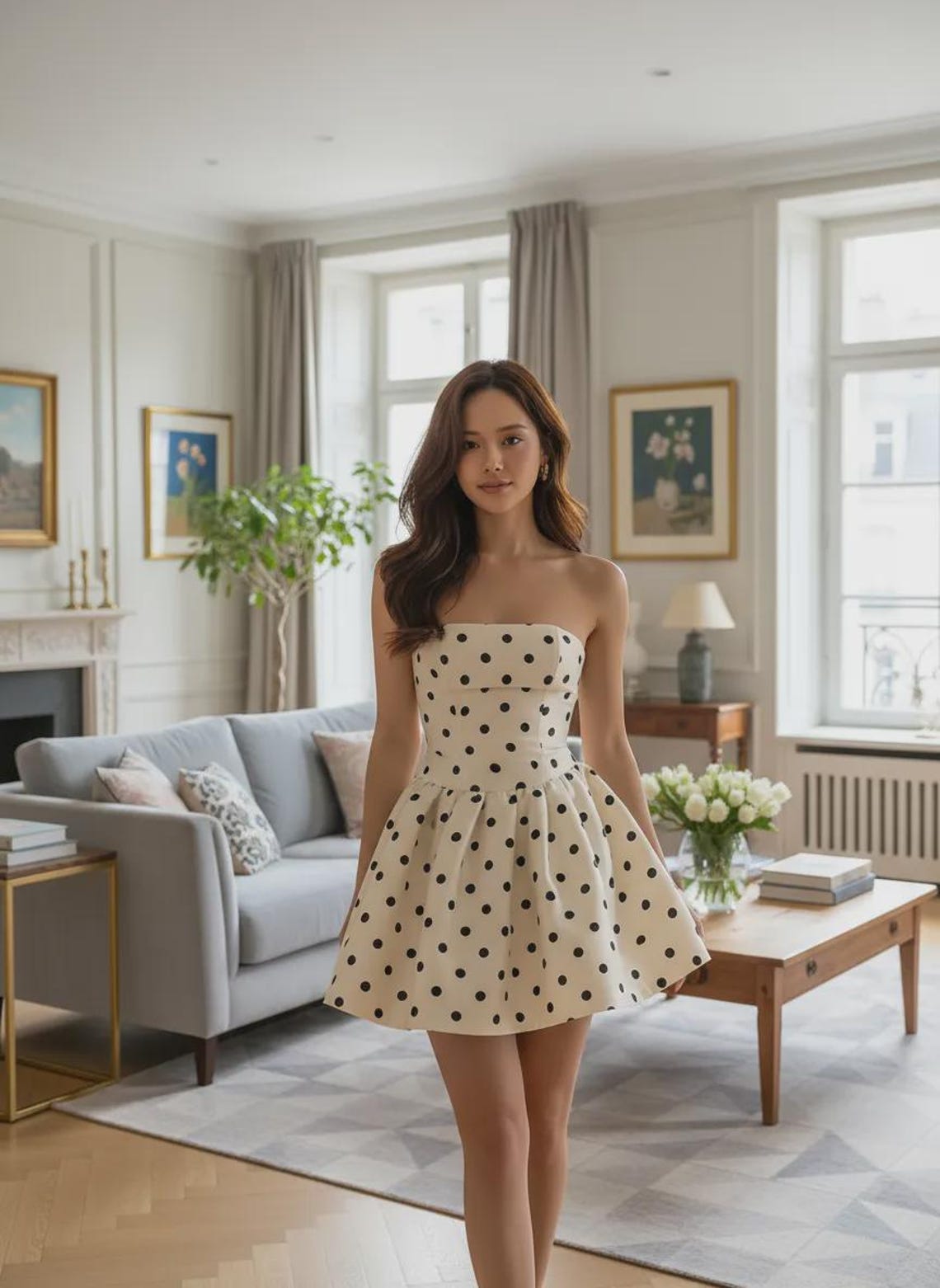 Chic Mini Dress – Women’s Polka Dot Print Bodycon, Backless Bow, Ruffle ...