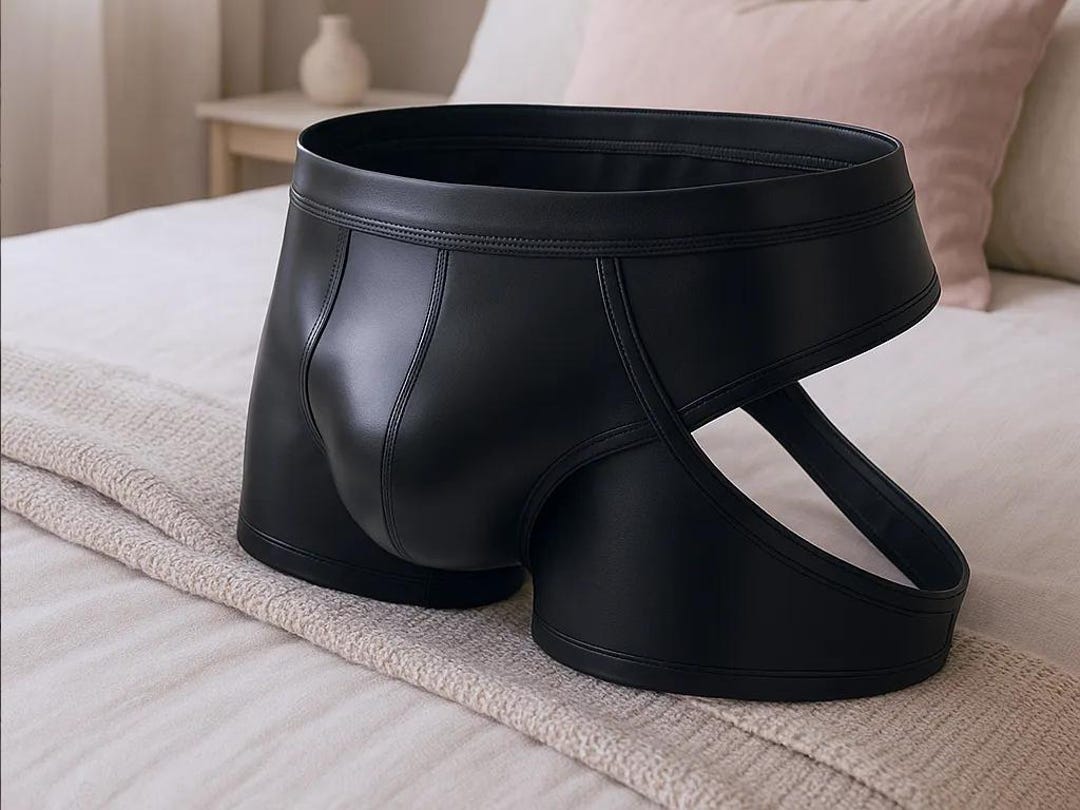 Men’s Sexy Hollow Faux Leather Boxers – Open-back Performance Underwear ...