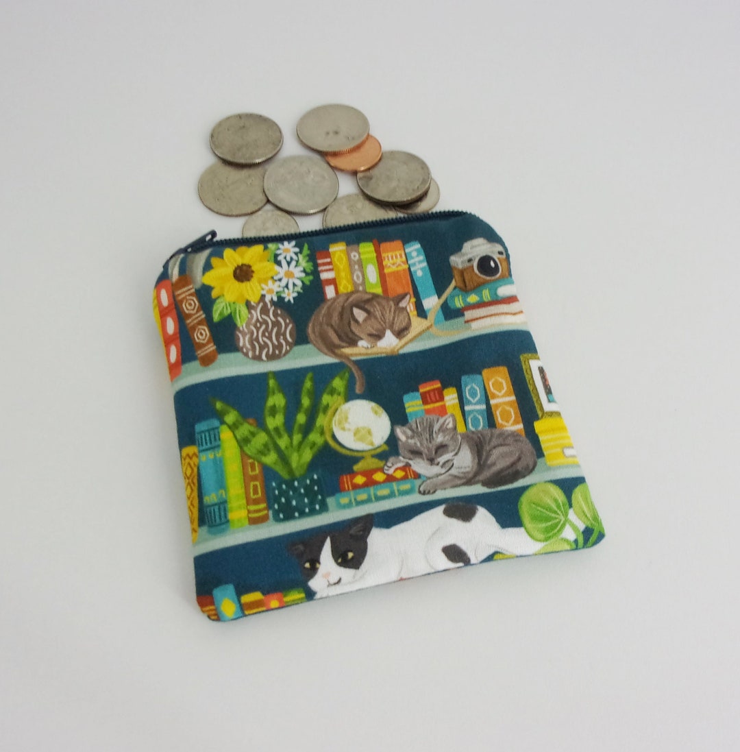 Cats Coin Purse Gift Card Holder Card Case Small Padded Zippered Pouch ...