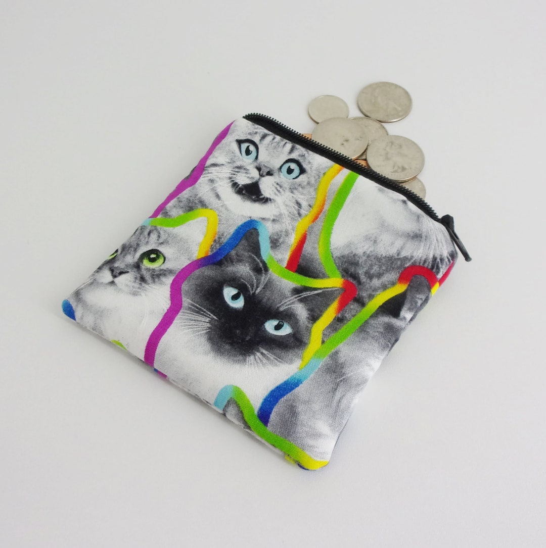 Cats Coin Purse Gift Card Holder Card Case Small Padded Zippered Pouch ...