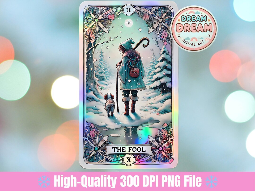 The Fool Tarot Card - Mystic Winter Tarot Deck, Holographic Winter PNG ...