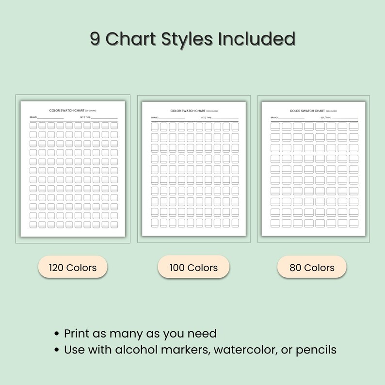 Printable Color Swatch Chart Bundle: 12-120 Colors (digital Download ...