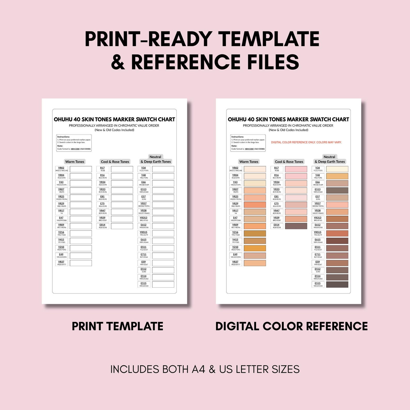 Ohuhu 40 Skin Tone Swatch Chart – Printable Color Guide (honolulu B ...