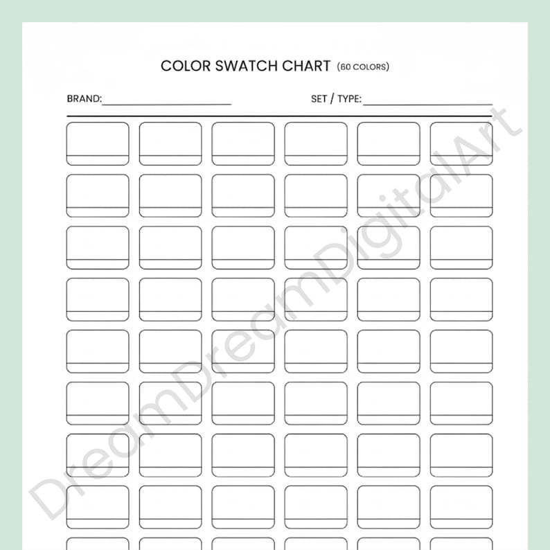 Printable Color Swatch Chart: 60 Colors for Markers, Gel Pens, Alcohol ...