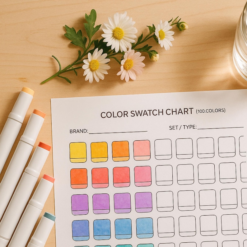 100 Color Swatch Chart Printable: Marker, Gel Pen Testing Sheet ...