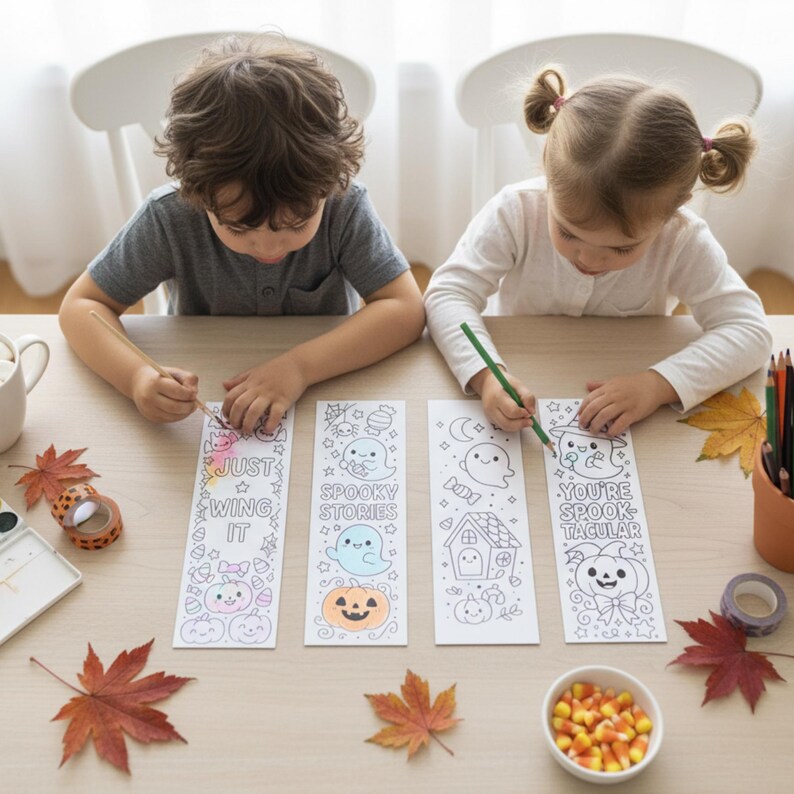 Halloween Coloring Bookmarks – Printable 2x6" Haunted House, Ghosts ...
