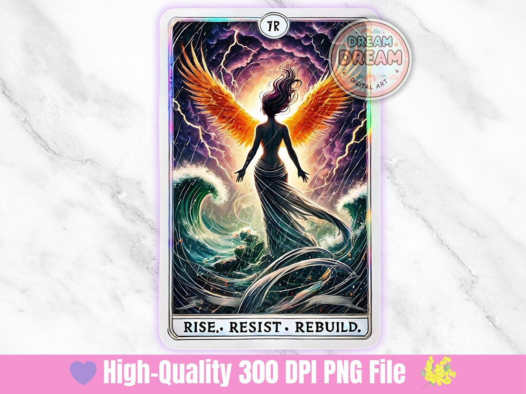 Rise Resist Rebuild Tarot Card PNG Holographic Women's Day Deck Instant ...