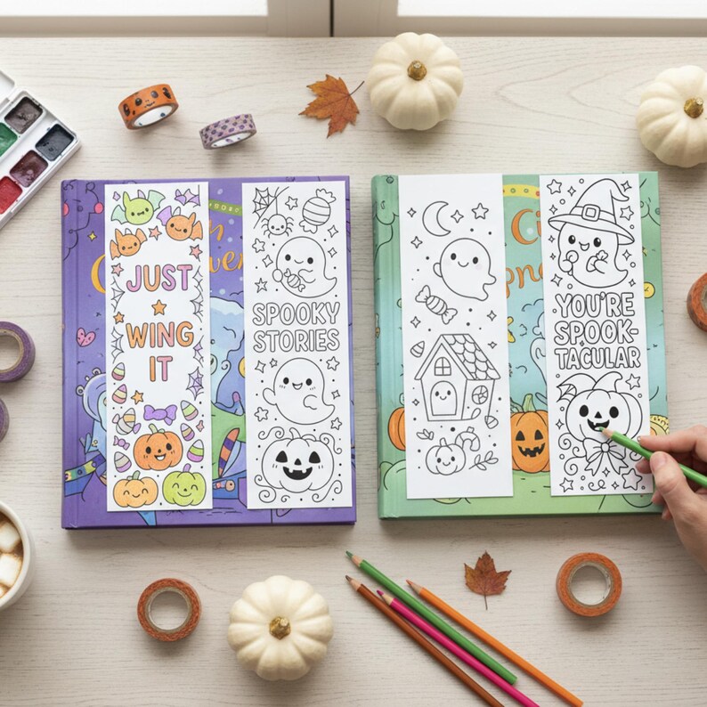 Halloween Coloring Bookmarks – Printable 2x6" Haunted House, Ghosts ...