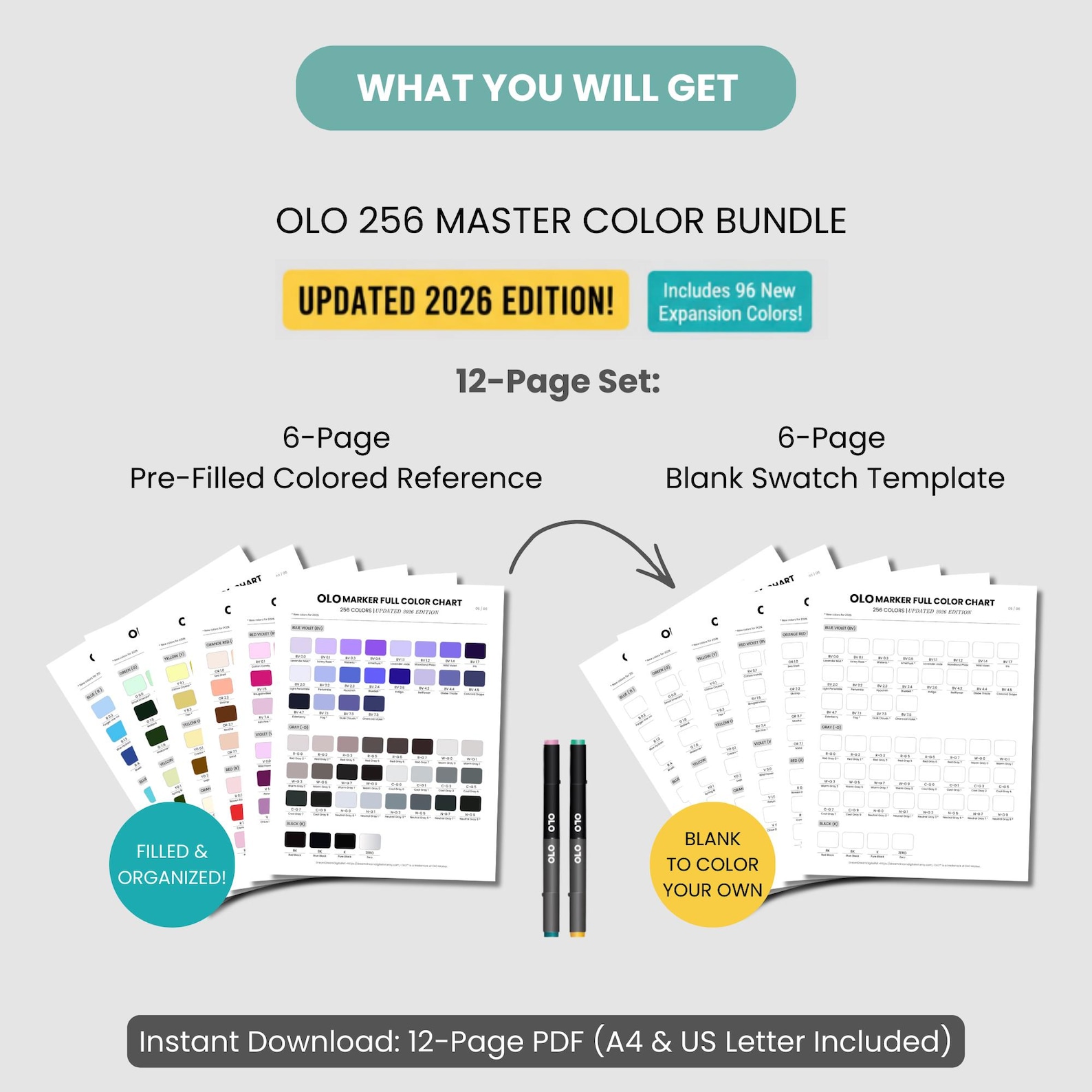 OLO Marker Swatch Chart | 256 Colors, 2026 Edition (PDF Download A4/US ...