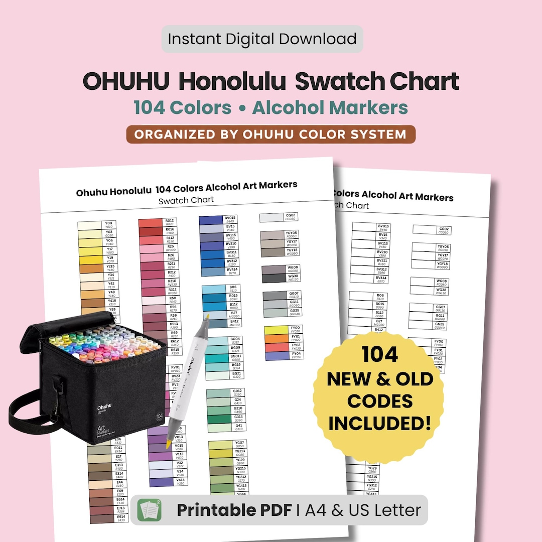 Ohuhu Honolulu Swatch Chart 104 Colors | New & Old Codes PDF - Etsy