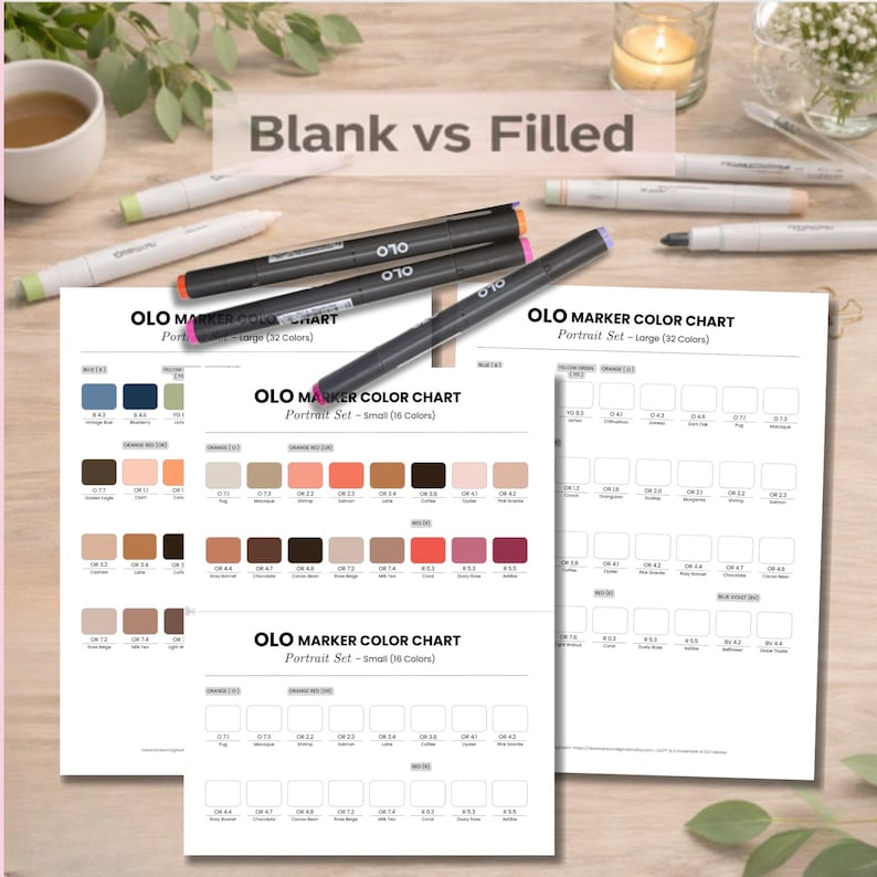 OLO Marker Portrait Color Chart Bundle | 16 & 32 Skin Tone Swatches ...