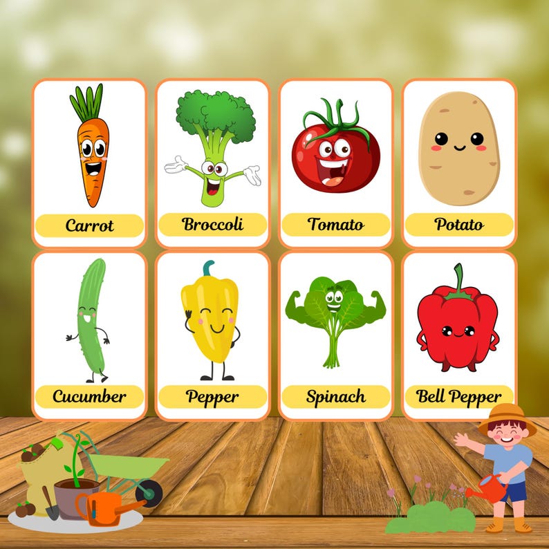 48 Flashcards With Fruits and Vegetables Printables for Kids - Etsy