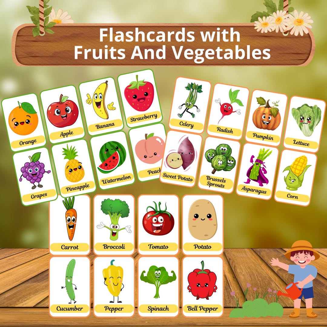 48 Flashcards With Fruits and Vegetables Printables for Kids - Etsy