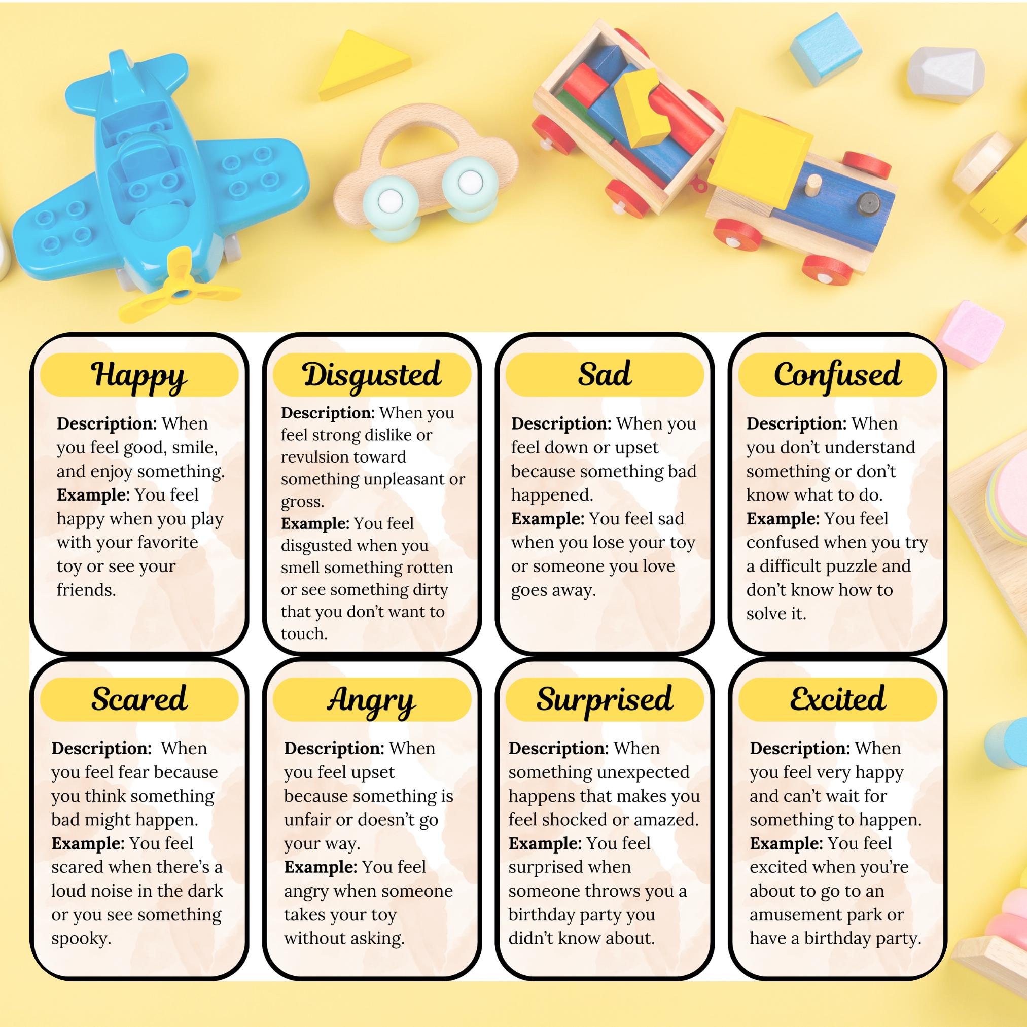 Flashcards With Emotions Descriptions and Examples for Kids Flash Cards ...