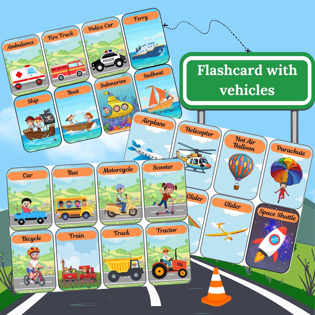 Flashcard With Vehicles Printable Transport Flashcards Montessori ...