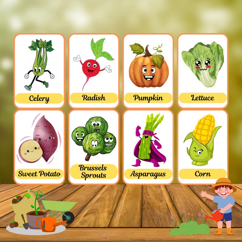 48 Flashcards With Fruits and Vegetables Printables for Kids - Etsy