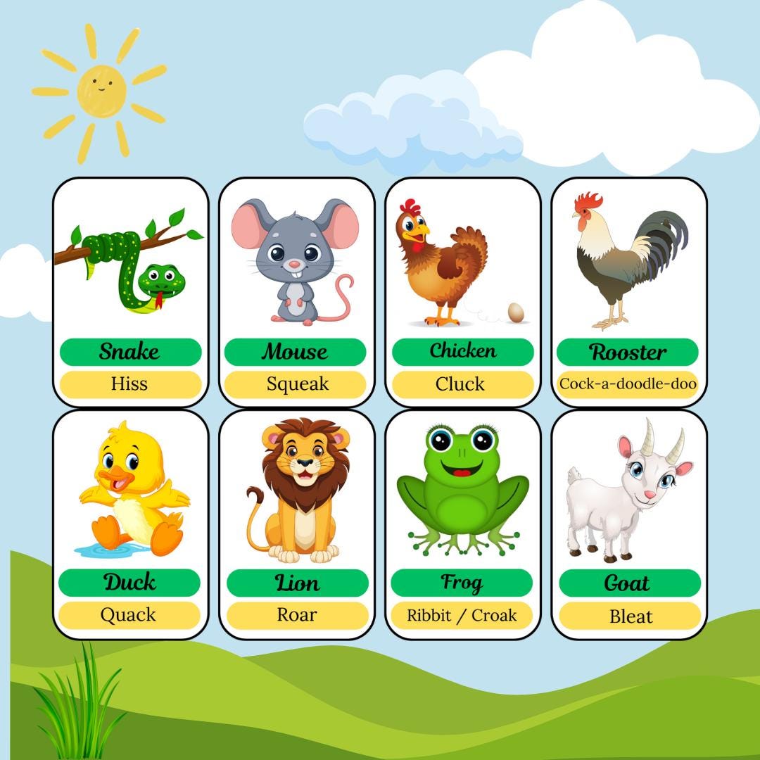 Flashcards With Animals and Their Sounds Educational Printable Cards ...