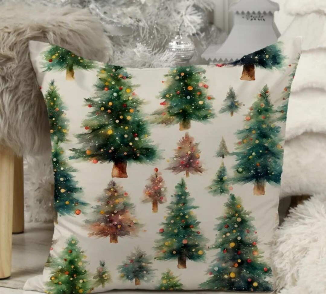 Christmas Pine Tree Themed Pillow Cover, Cushion Case Artistic Pine ...