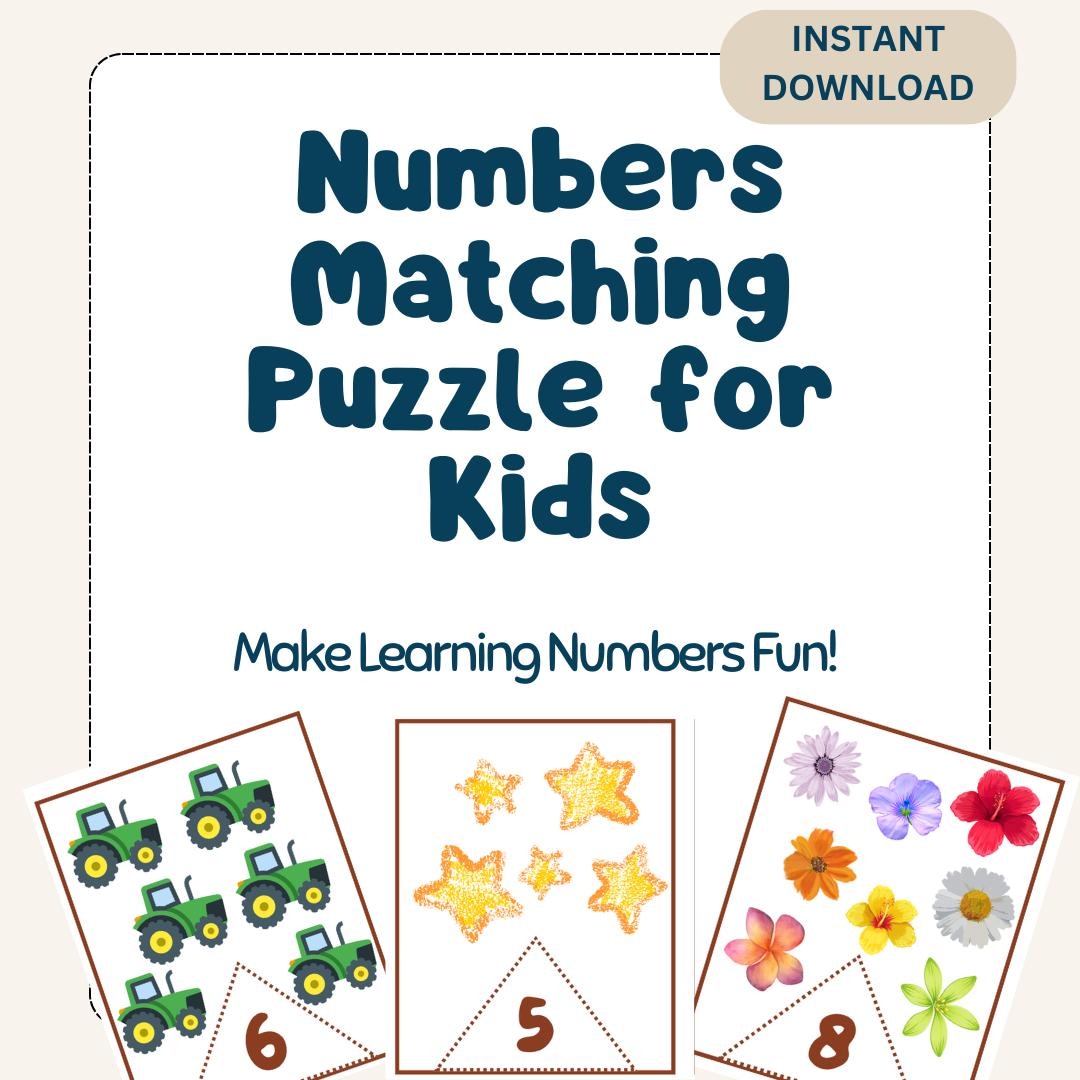 Numbers Matching Puzzle for Kids – Printable Preschool Activity, Number ...
