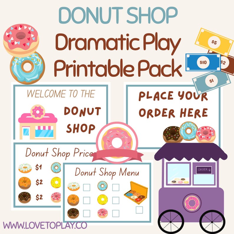 Donut Shop Dramatic Play Pack, Printable Pretend Play | Preschool ...