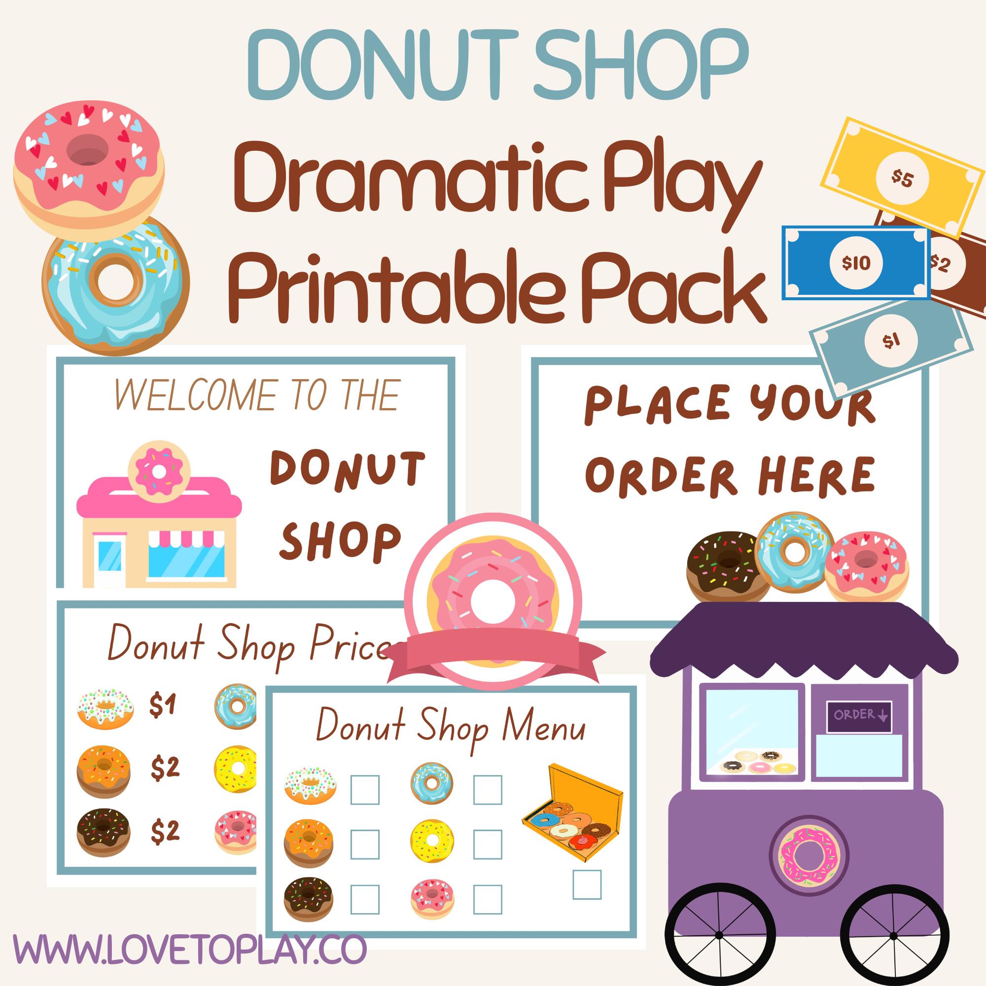 Donut Shop Dramatic Play Pack, Printable Pretend Play | Preschool ...