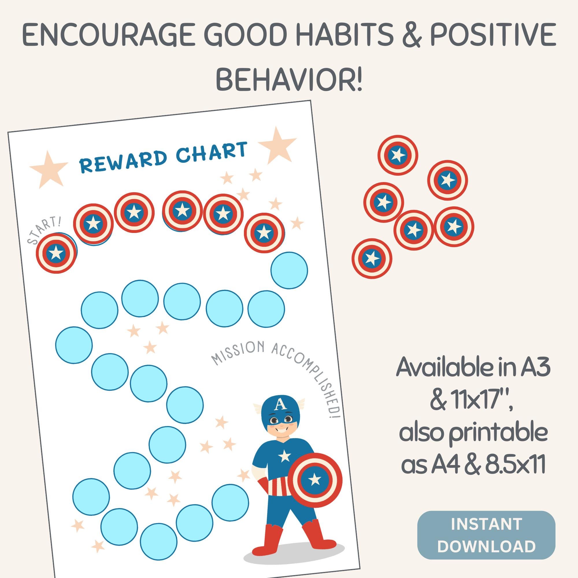 Superhero Reward Chart for Kids | Printable Toddler Reward Chart ...
