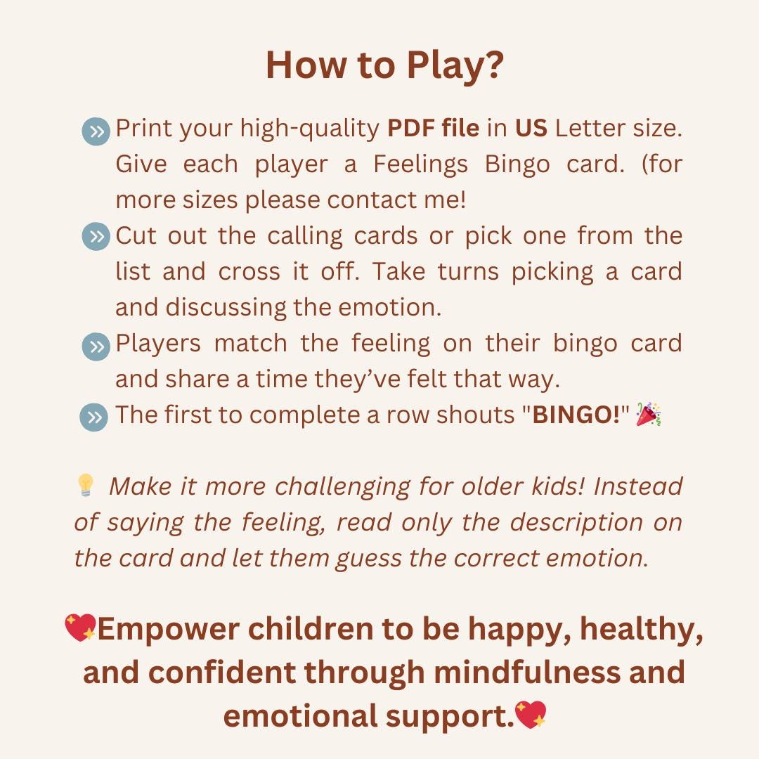 Feelings Bingo Game for Kids: Emotions Learning (printable PDF) - Etsy