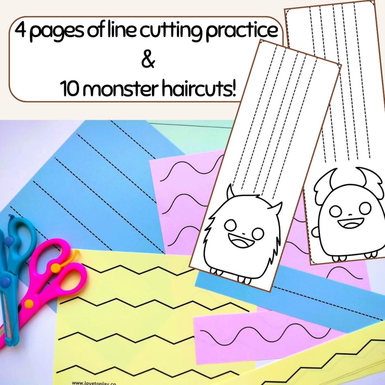 Monster Haircut Scissor Skills Activity: Fine Motor Practice Coloring ...