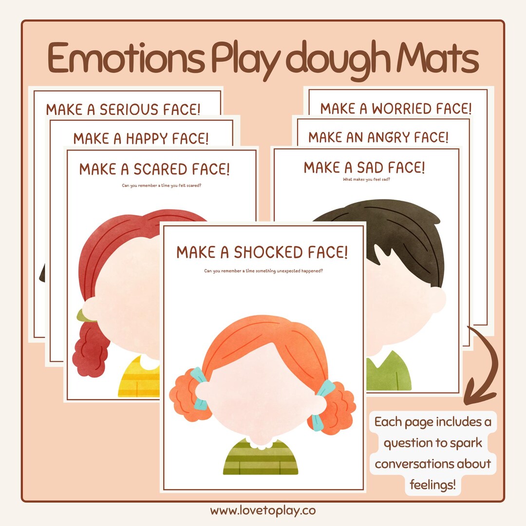 Play Dough Mat Faces for Emotions and Feelings, Playdough Activity ...