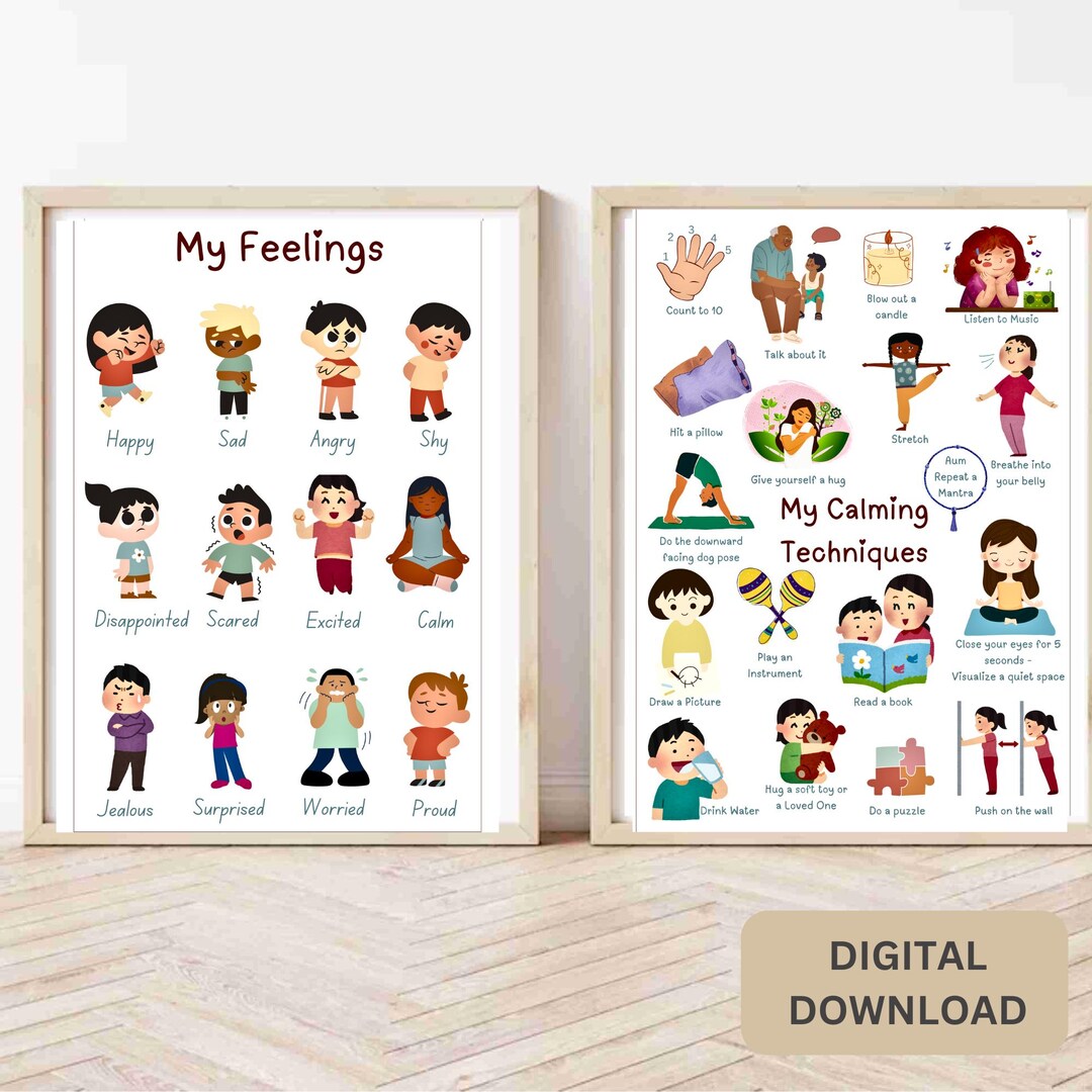 Calm Corner Poster Set: Feelings Chart & Calming Techniques (digital ...