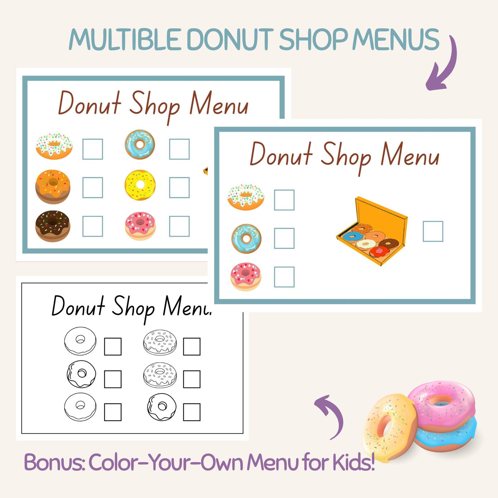 Donut Shop Dramatic Play Pack, Printable Pretend Play | Preschool ...