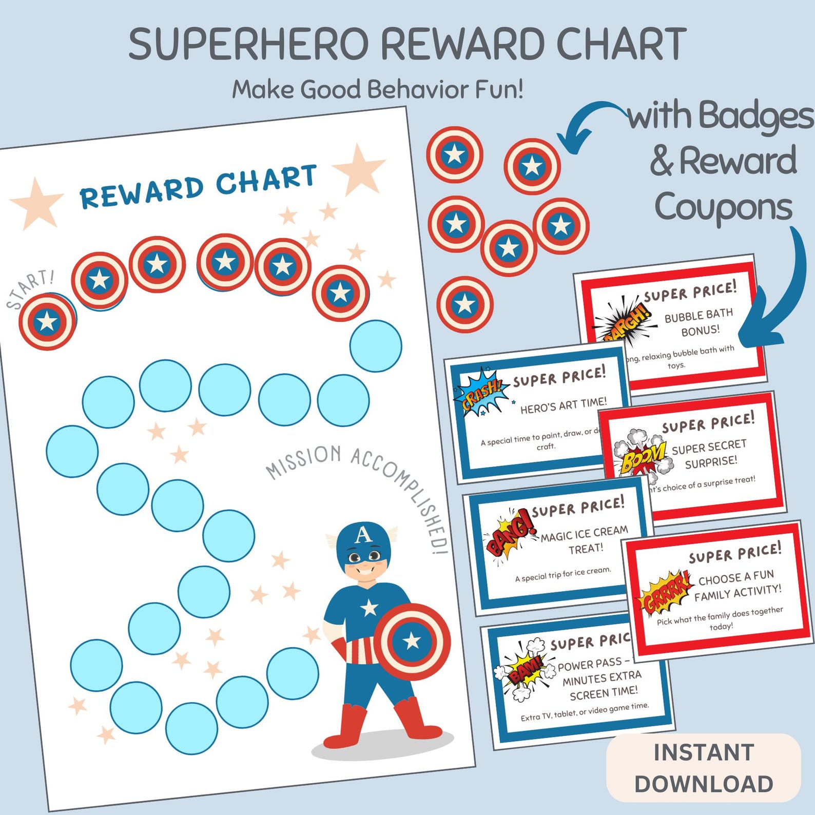 Superhero Reward Chart for Kids | Printable Toddler Reward Chart ...